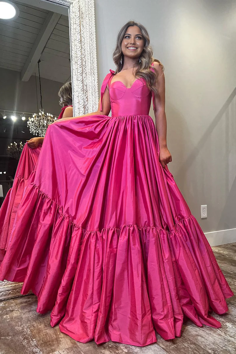 A-line Sweetheart Red Satin Ball Gown Long Prom Dress – etyou