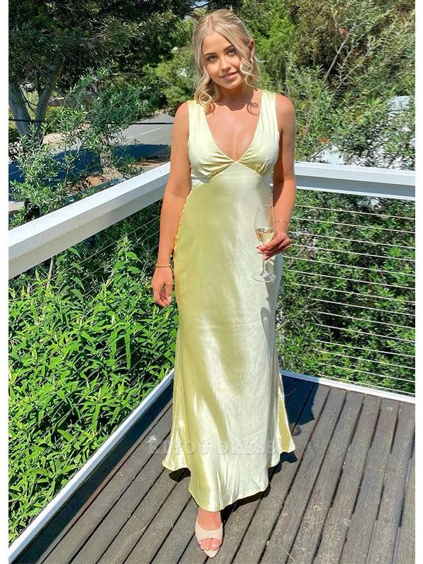 Mermaid Deep V Yellow formal dresses Bridesmaid Dresses evening gown P ...