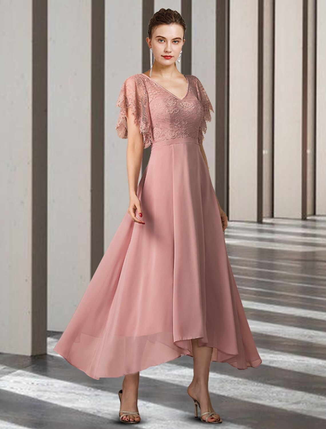 A-Line Mother of the Bride Dress Elegant High Low V Neck Asymmetrical ...